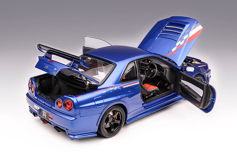 1/18 Motorhelix Nissan Skyline GT-R R34 Nismo Customized Decal JDM Blu ...